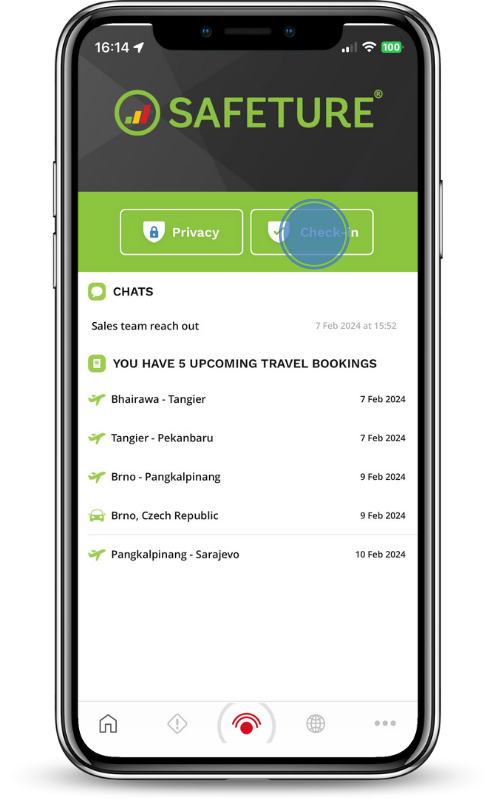 Check in manually in the app